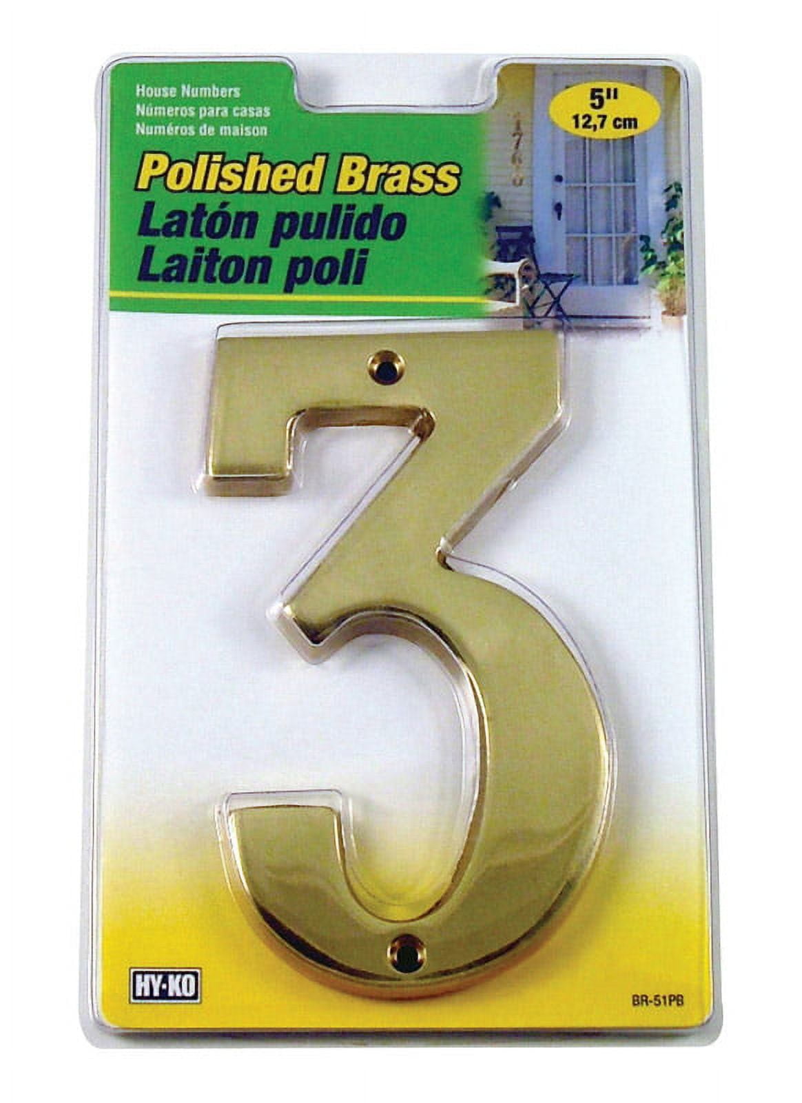 Hy-Ko BR-51PB/3 Prestige Series House Number 3 Sign, 5", Polished Brass ...