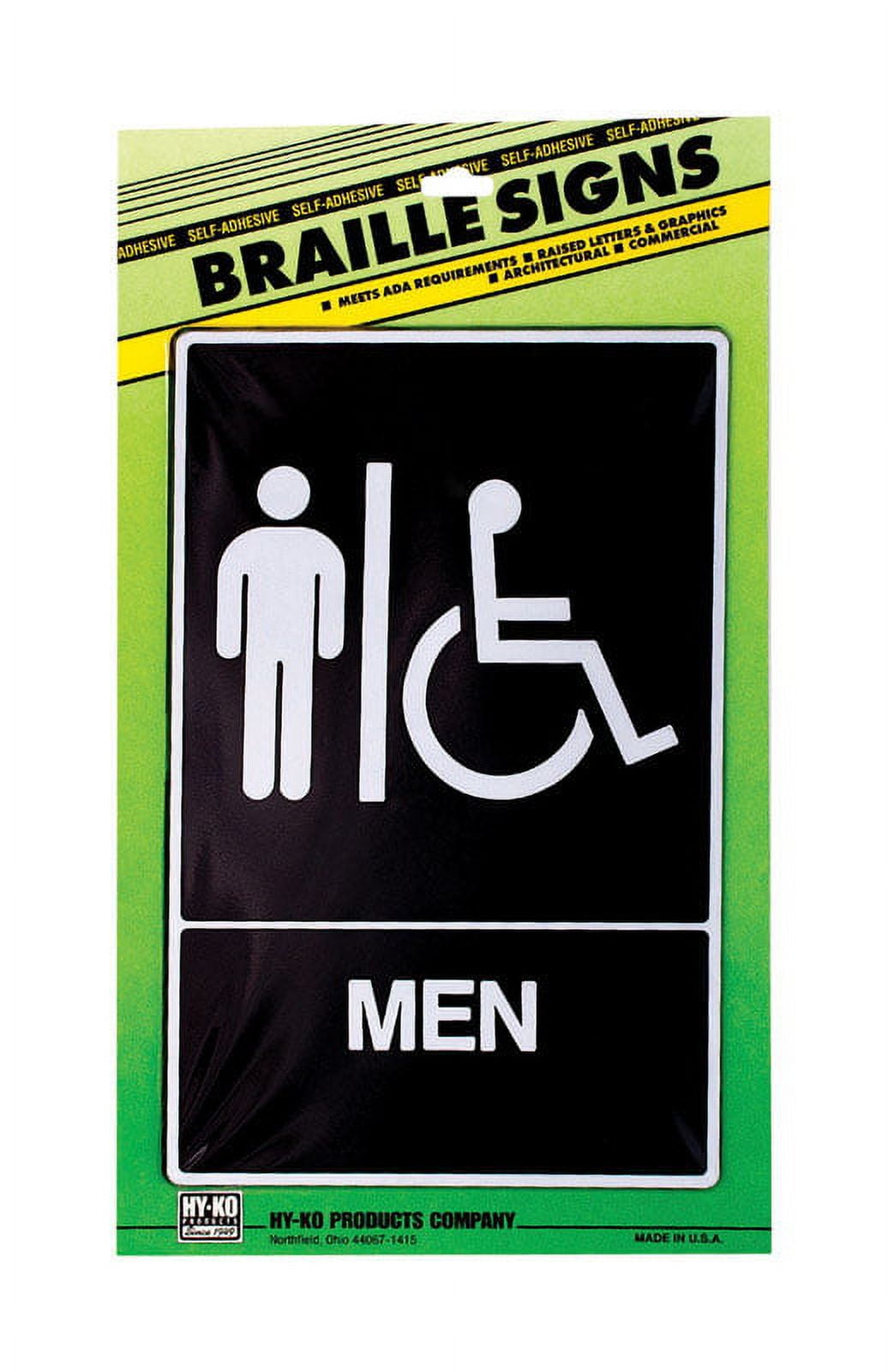 Hy-Ko Braille Ada Sign Black 6" X 9" Handicapped Men Plastic Pack of 3 ...