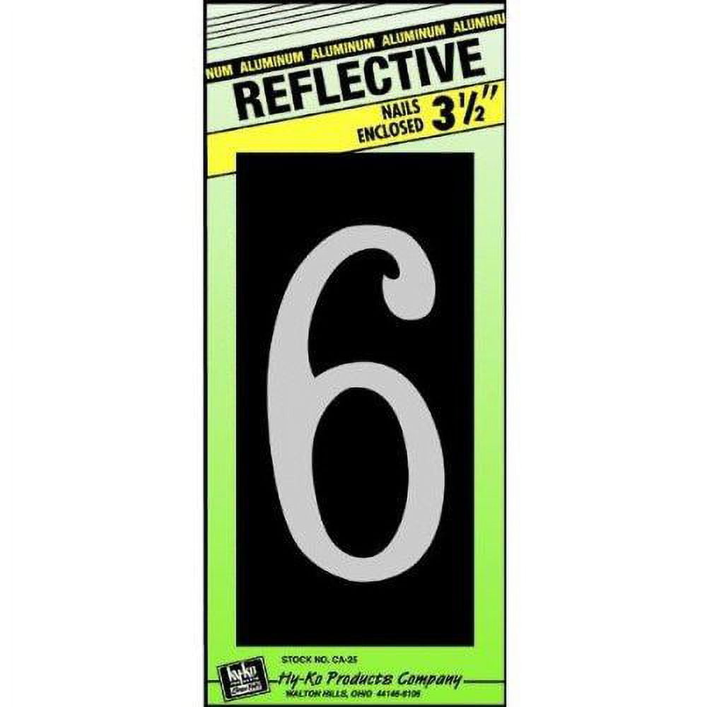 Hy-Ko CA-25/6 Reflective Aluminum House Number 6 Sign, 3-1/2", Each ...