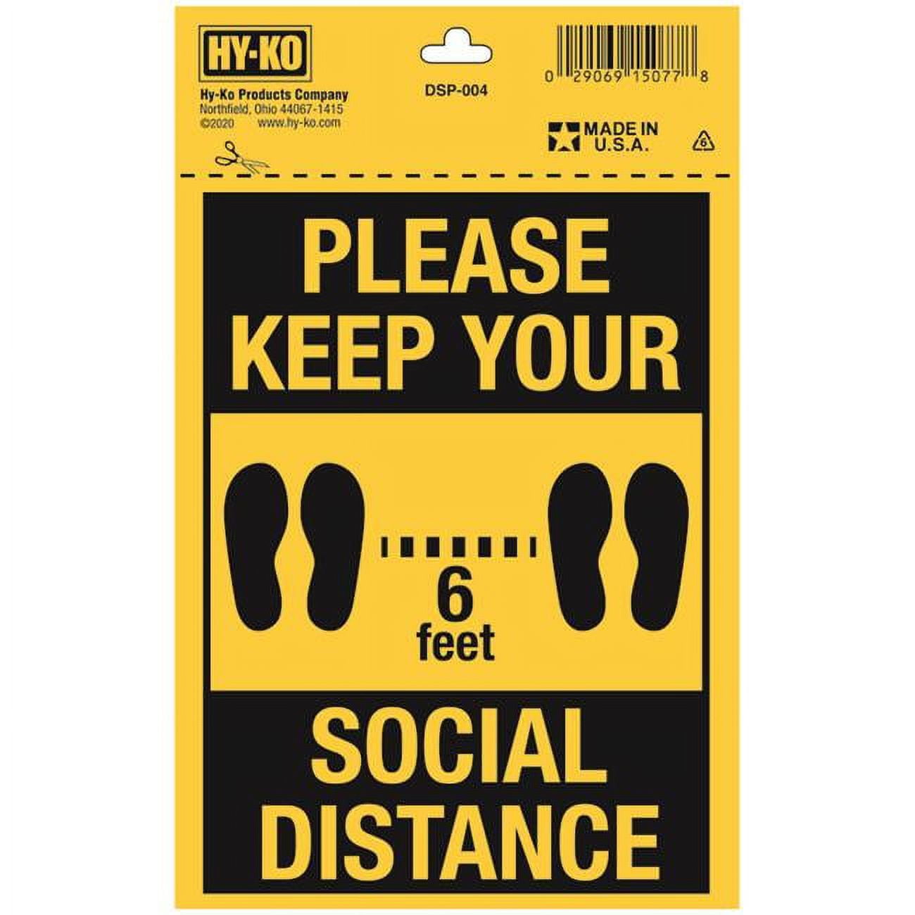 Hy-Ko Please Keep Your 6 Feet Social Distance Sign, 5 x 7 inch, Plastic ...