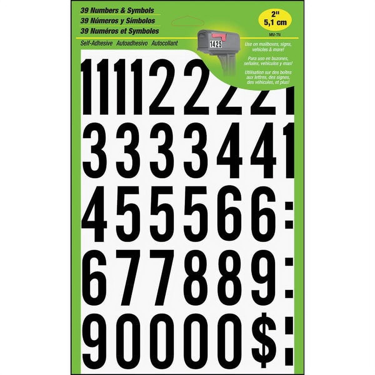 Hy-Ko MM-7N 2" Vinyl Self-Stick Numbers, Black on White, 39-Piece Set ...