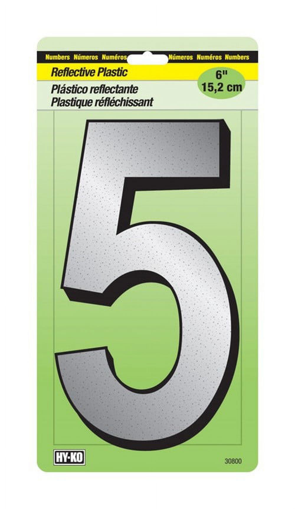 Hy-Ko Plastic Numbers Reflective 5 Black 6" Pack of 5 - Walmart.com