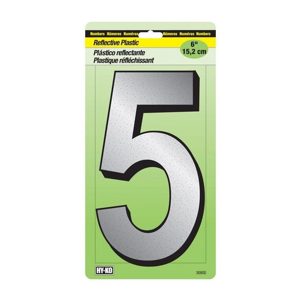 Hy-Ko Plastic Numbers Reflective 5 Black 6" Pack of 5 - Walmart ...