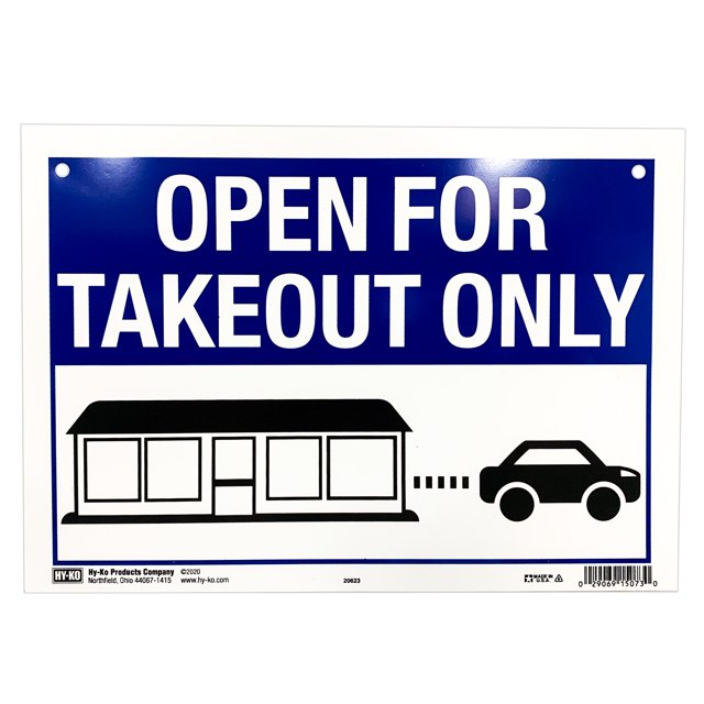 Hy Ko Plastic Open for Takeout Only Sign, 12 x 8.5 inch, Use Indoor or ...