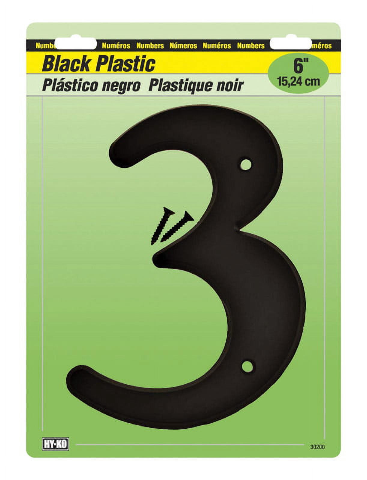 Hy-Ko Products 30203 Plastic House Number 3 THREE 6" High, Black, 1 ...