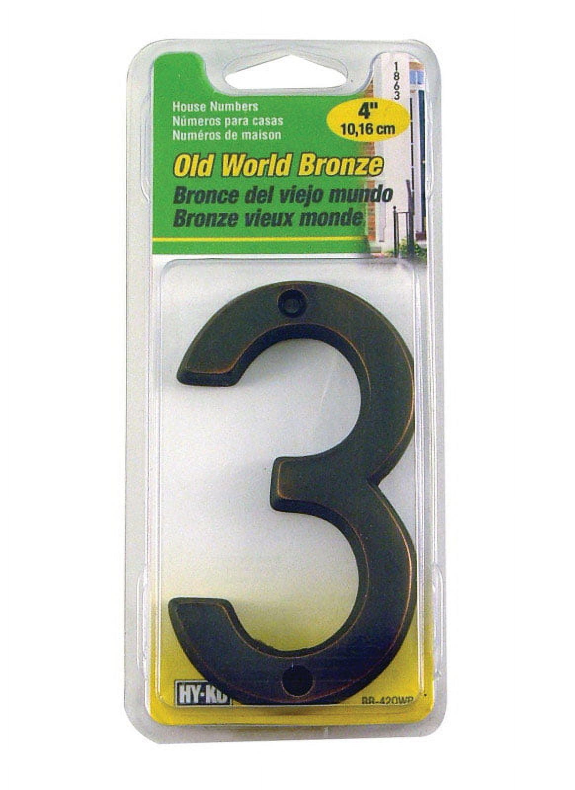 HY-KO 4 In Solid Brass House Number 3, Old World Bronze, Includes ...