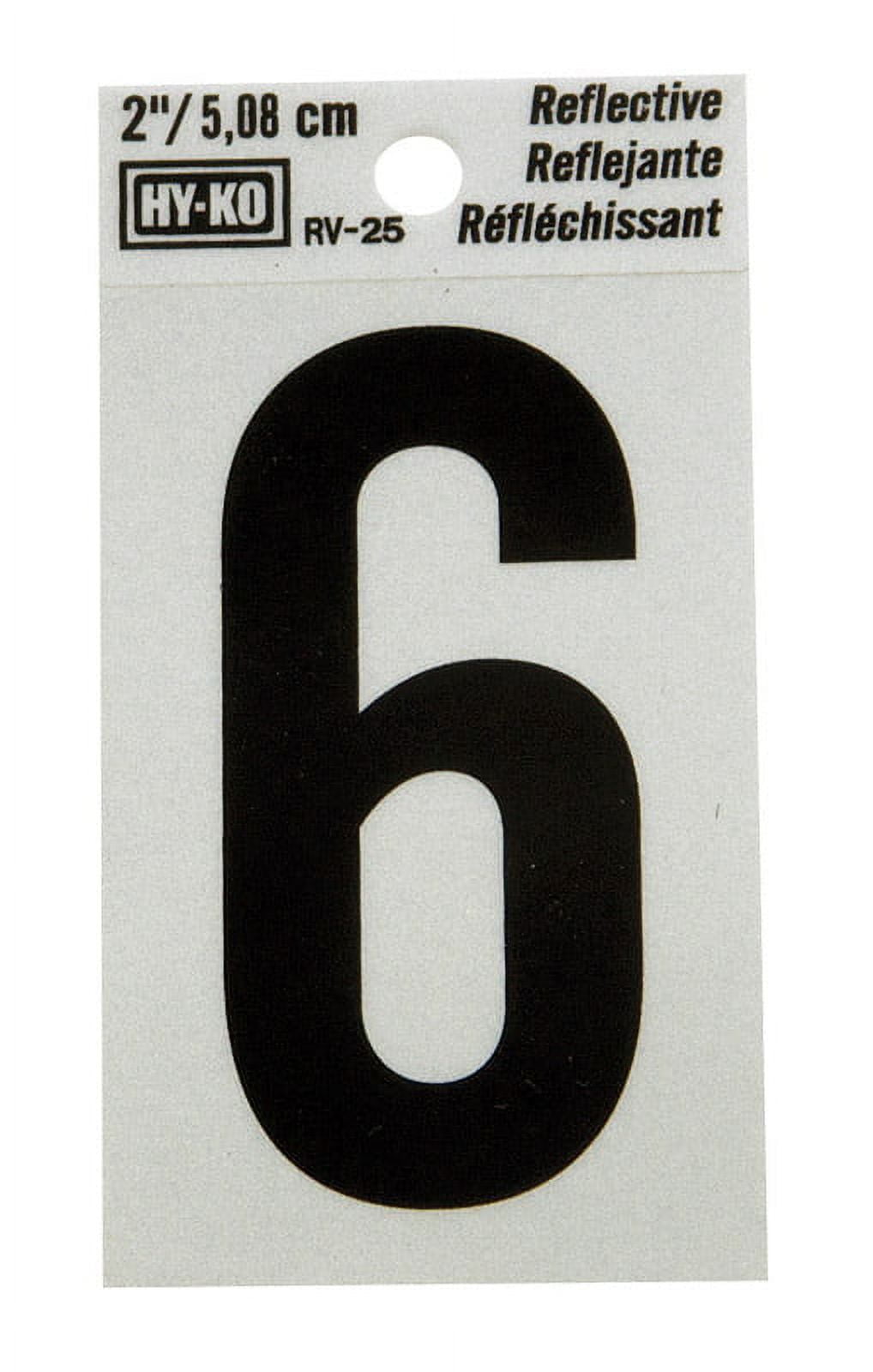 2" Black Reflective Adhesive Vinyl Number 6 Silver Background, Pack of ...