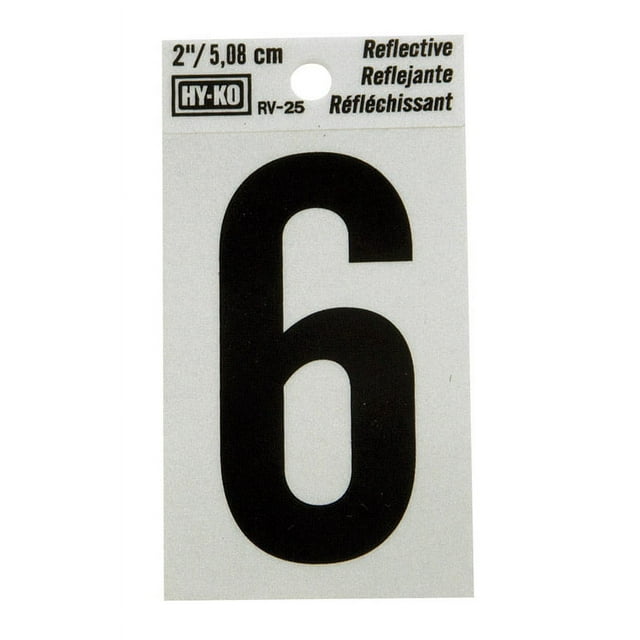 2" Black Reflective Adhesive Vinyl Number 6 Silver Background, Pack of ...