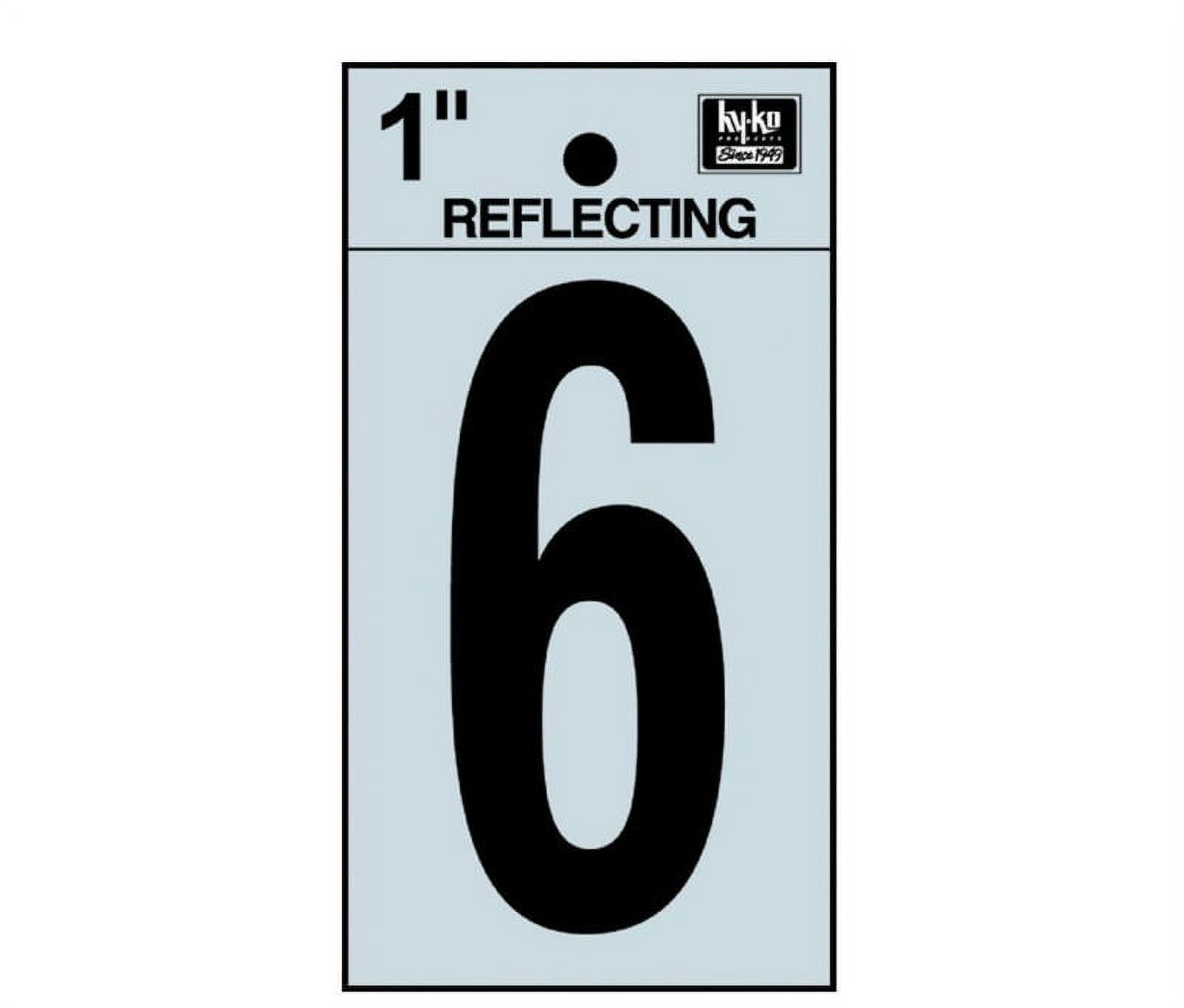 Hy-Ko RV-15/6 Reflective Adhesive Vinyl Number 6 Sign, 1", Black/Silver ...