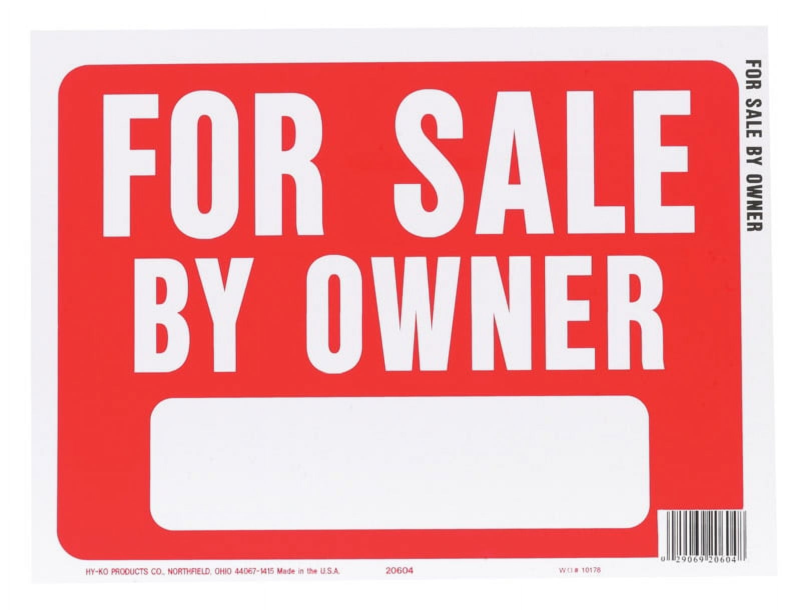 Hy-Ko Sign Red 9" X 12" For Sale By Owner Plastic - Walmart.com
