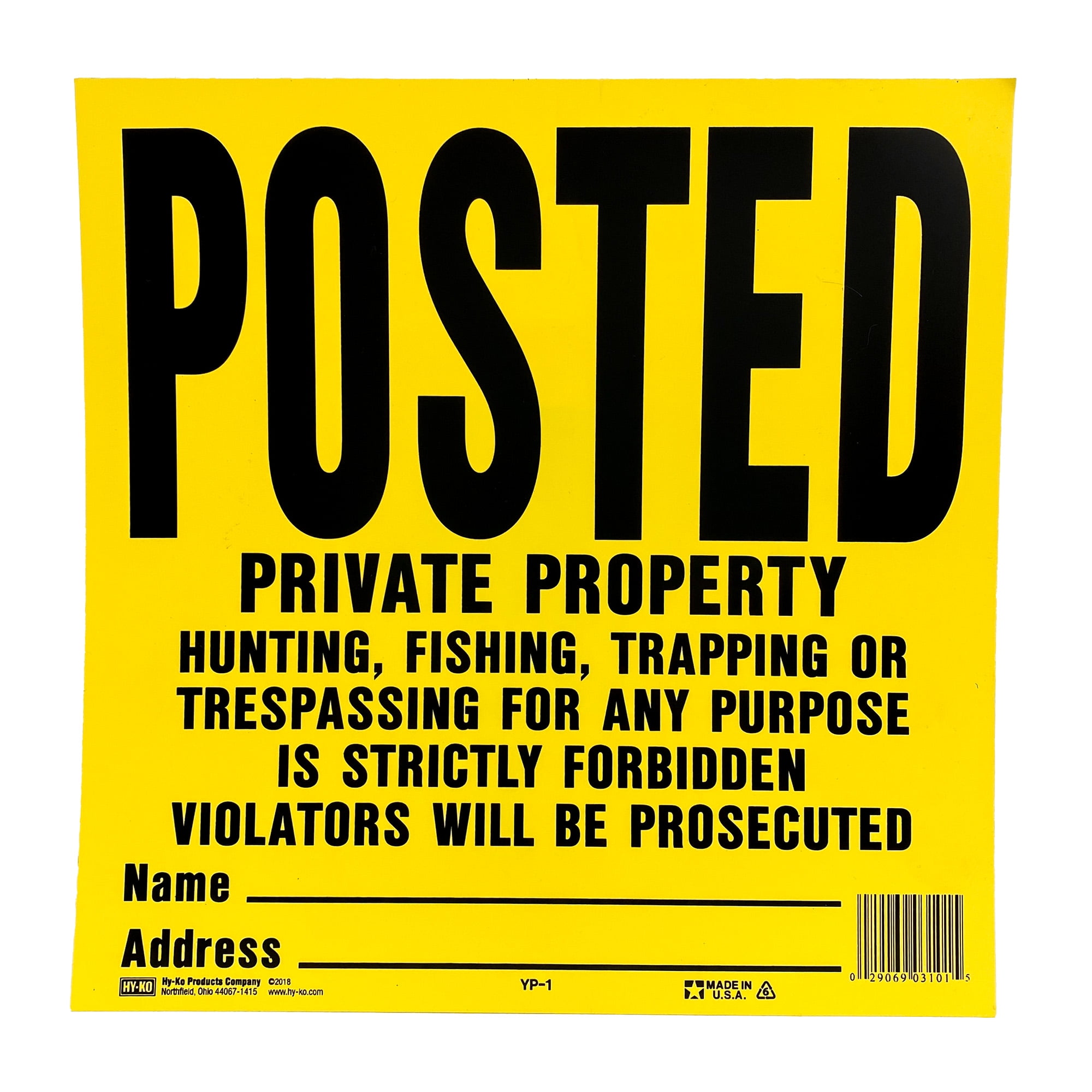 Hy-Ko Yellow 11 x 11 inch Plastic Posted Private Property Sign, Place ...