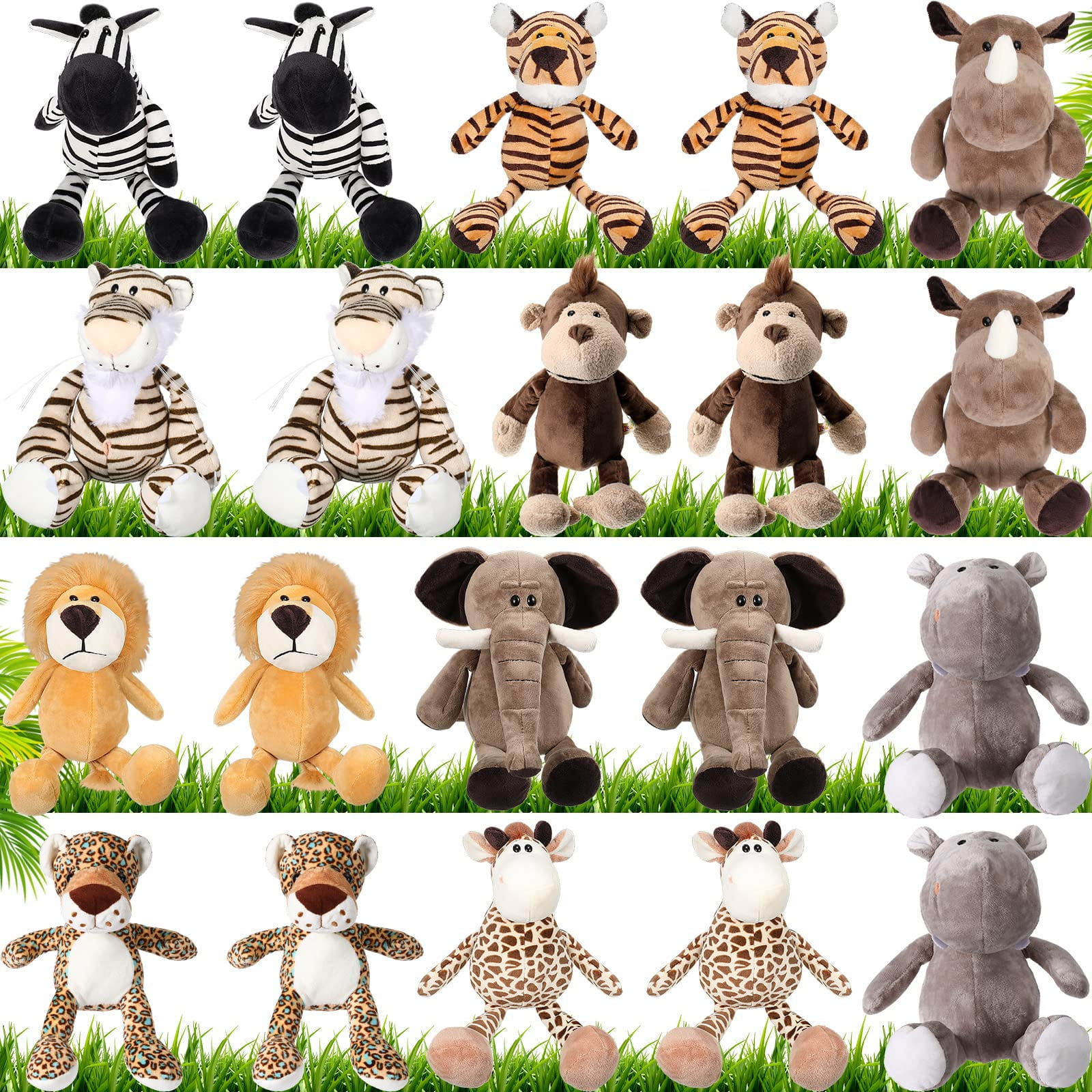 HyDren 20 Pcs Safari Stuffed Animals 11.8'' Plush Wild Animals Cute Elephant Giraffe Lion Tiger ...