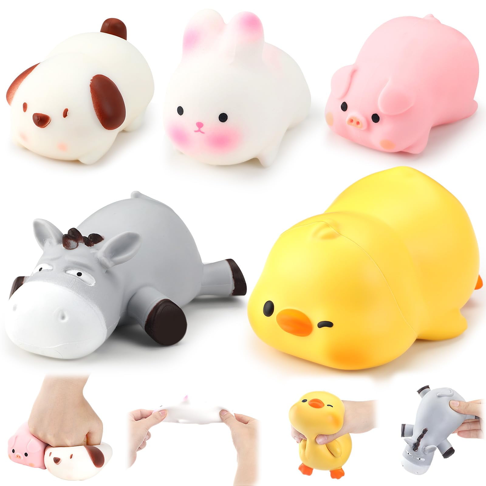 HyDren 5 Pcs Farm Animal Stress Balls Squeeze Stress Relief Toy Bunny ...