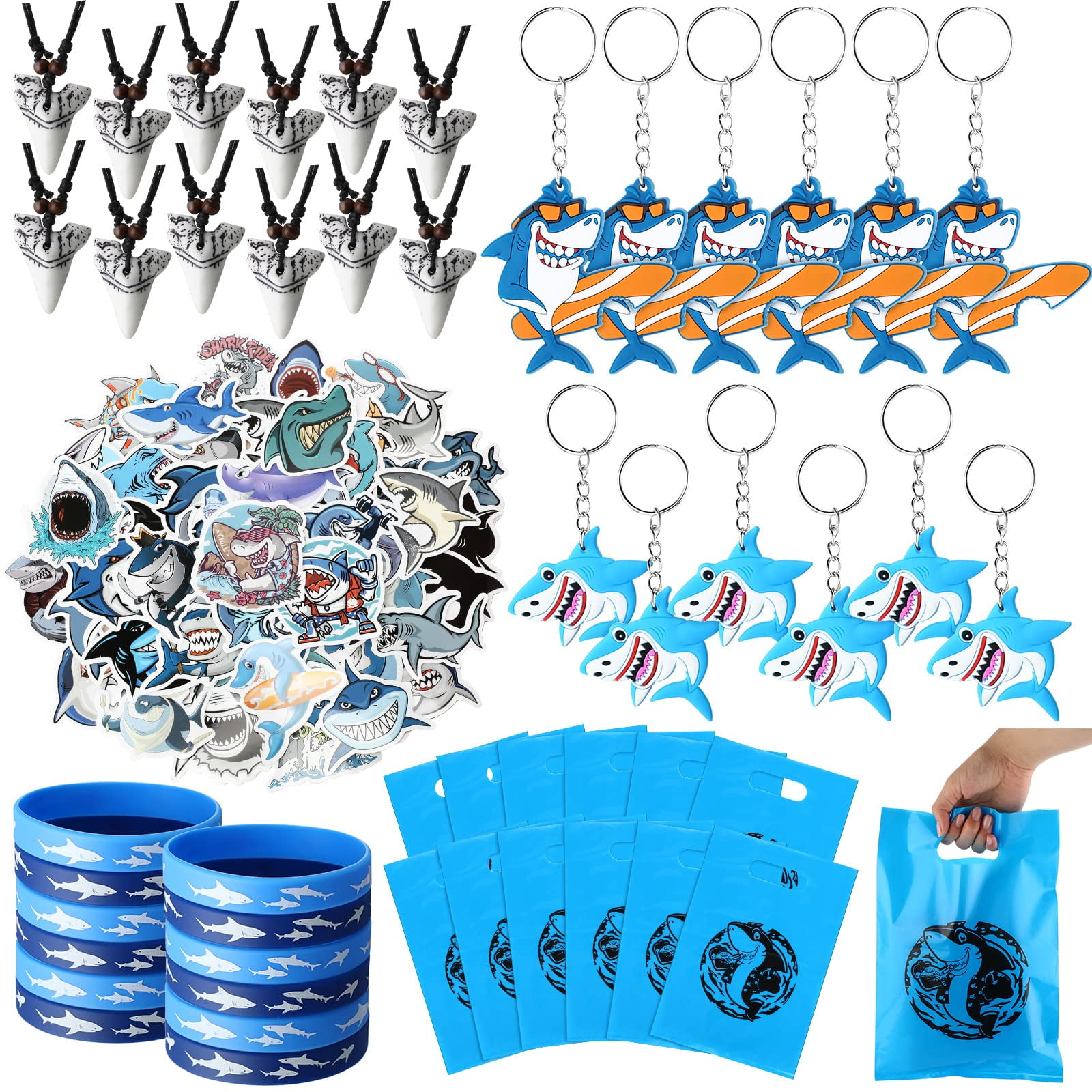 HyDren 98 Pcs Party Favor Supplies Set Keychain Tooth Necklace Goodie Bags Silicone Bracelets ...