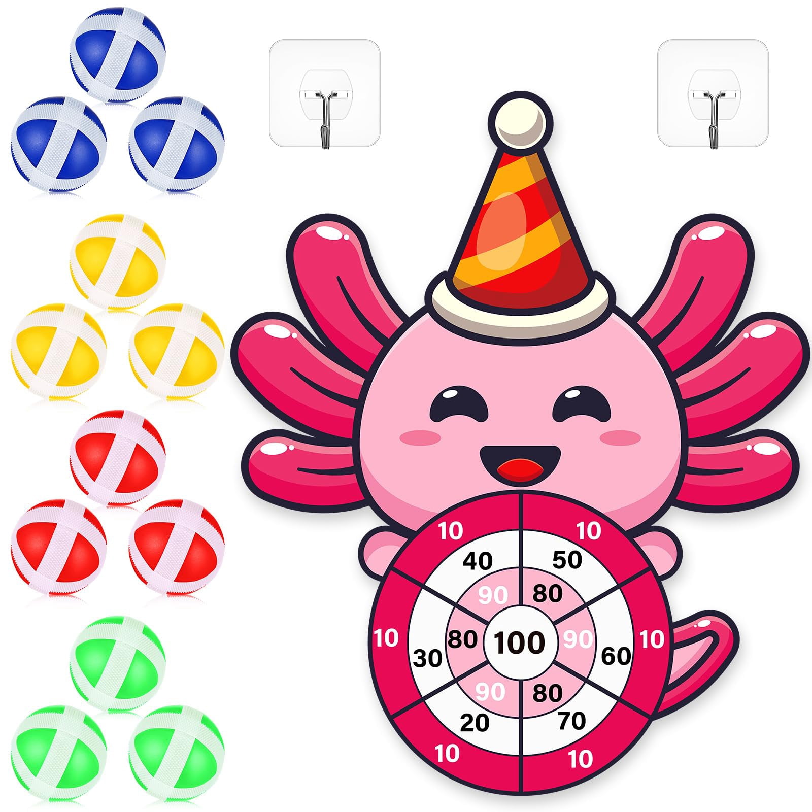 HyDren Axolotl Party Game 31x24 Axolotl Dart Board with 12 Sticky Balls ...