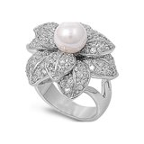 Hyacinth Flower Simulated Pearl Cubic Zirconia Ring Sterling Silver 925 ...
