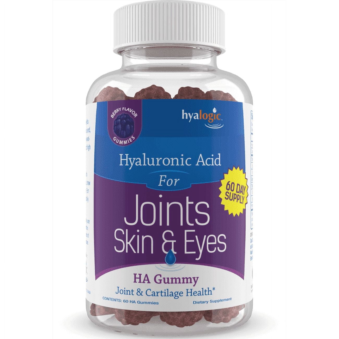 Hyalogic, Hyaluronic Acid Gummies, 60 mg, Berry flavor - Walmart.com