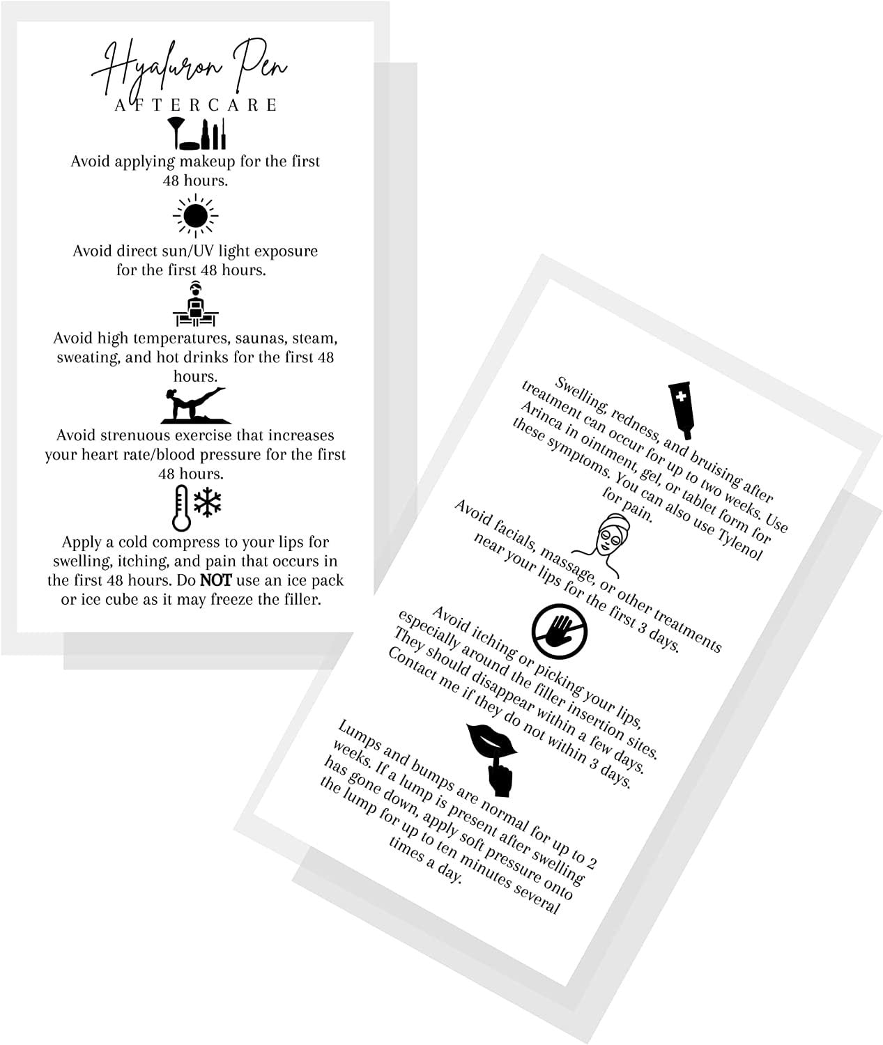 Hyaluron Pen Aftercare Card 50 Pack 2x3.5 inches Business Card Size ...