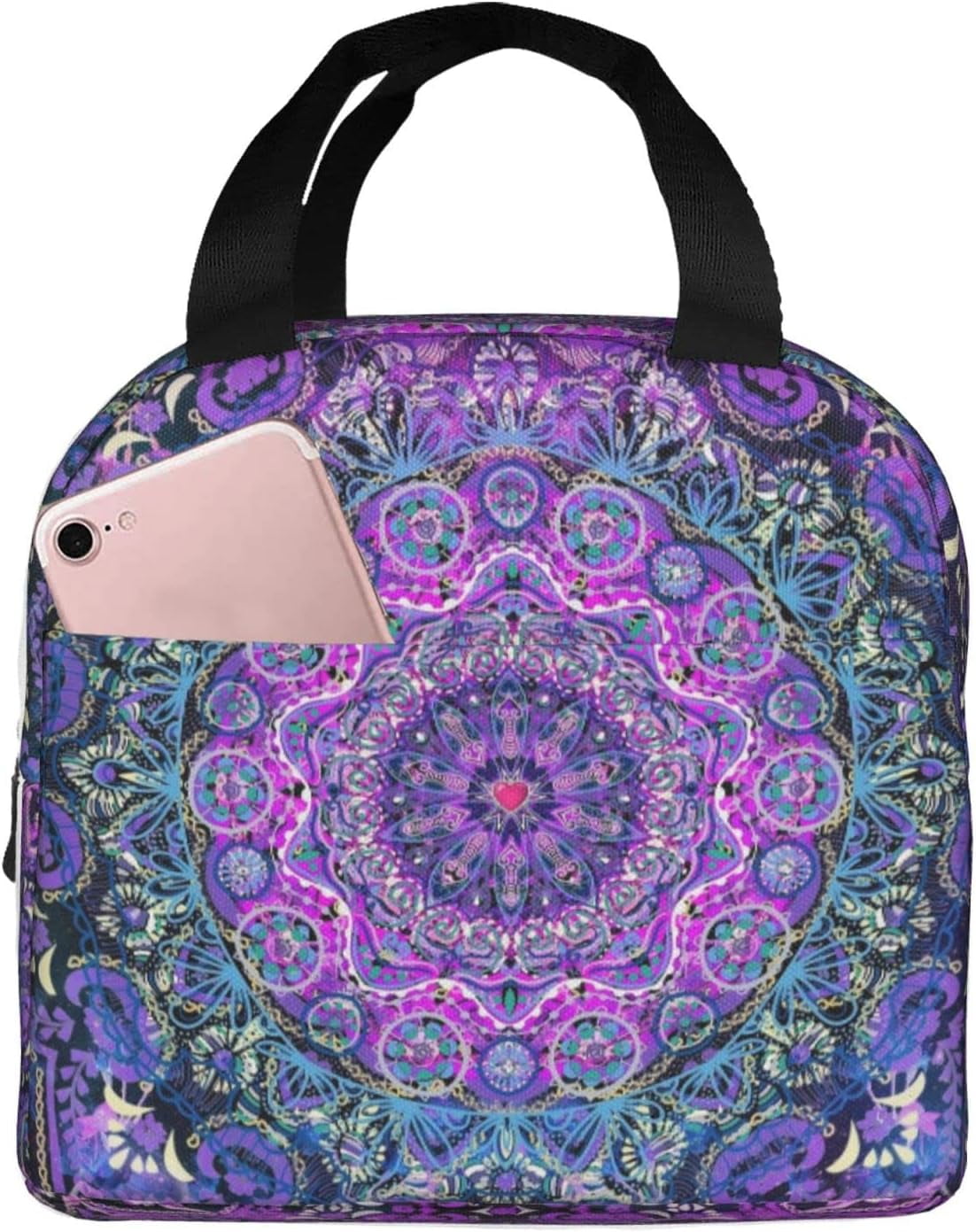 Hyang Boho Blue Purple Mandala Retro Floral Insulated Lunch Bag For ...