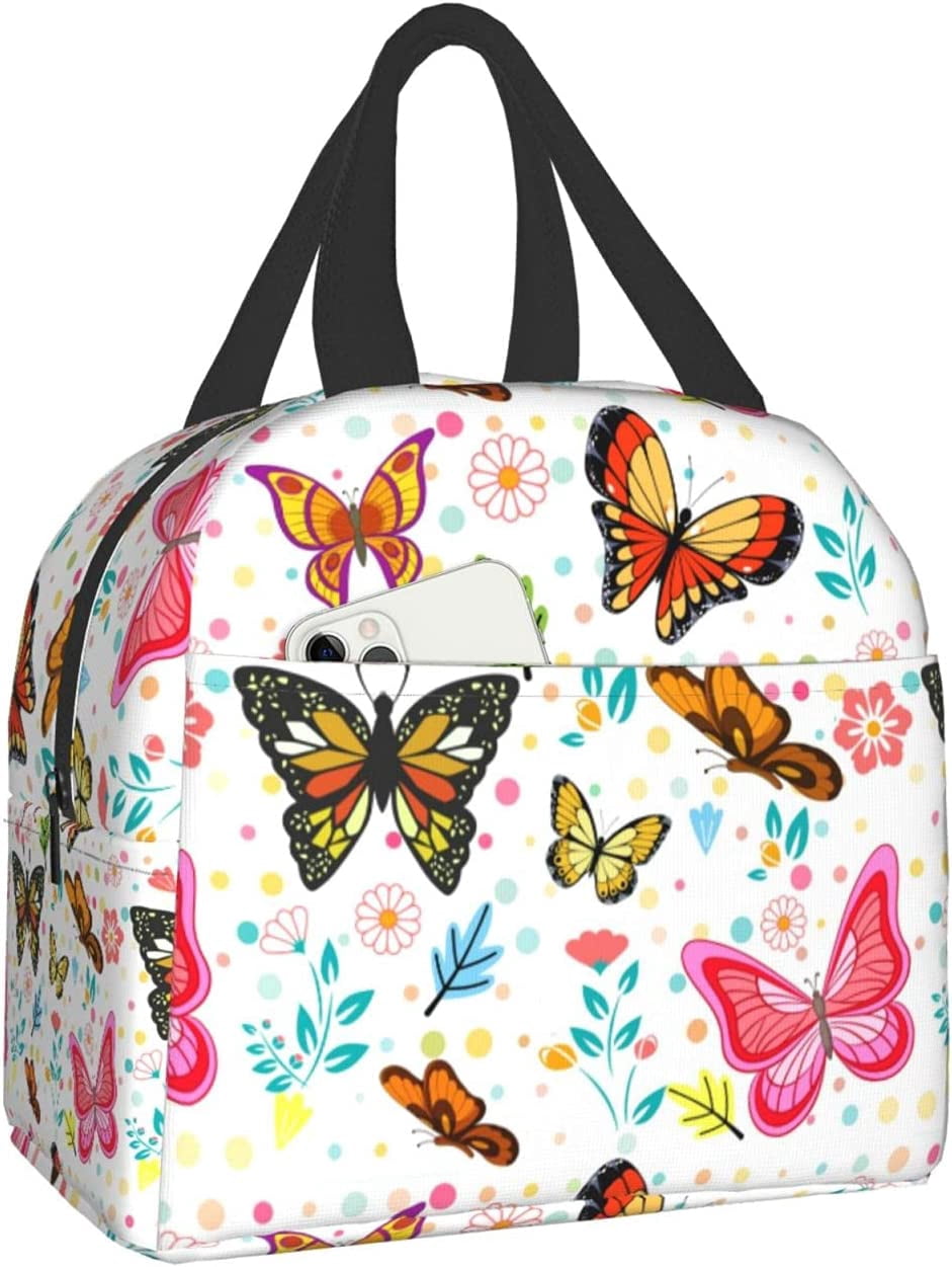 Hyang Butterfly Insulated Lunch Bag with Front Pocket,Reusable Cooler ...
