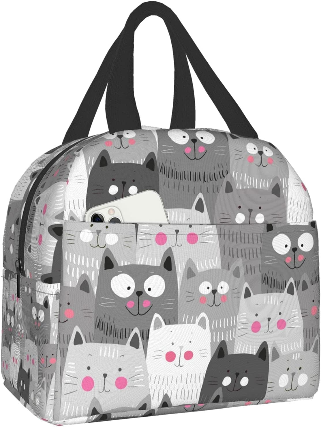 Hyang Cute Grey Cats Kitten Lunch Bag Compact Tote Bag Reusable Lunch ...