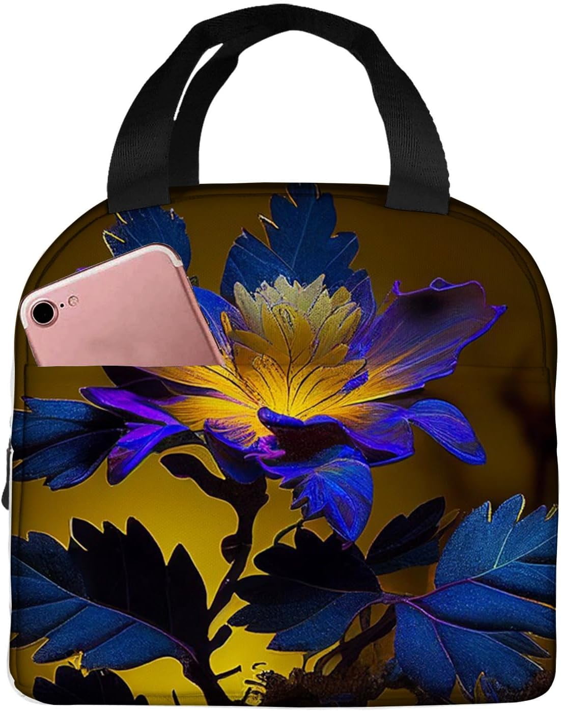 Hyang Dahlia Floral in Turquoise and Orange Insulated Lunch Bag Women ...
