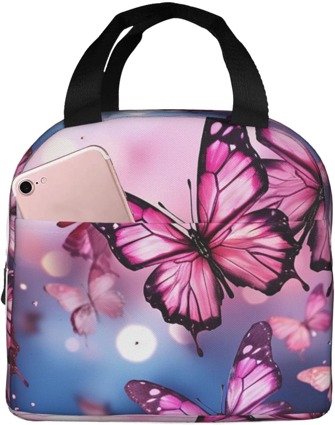 Hyang Insulated Lunch Bag for Women Men Pink Butterflies Reusable Lunch ...