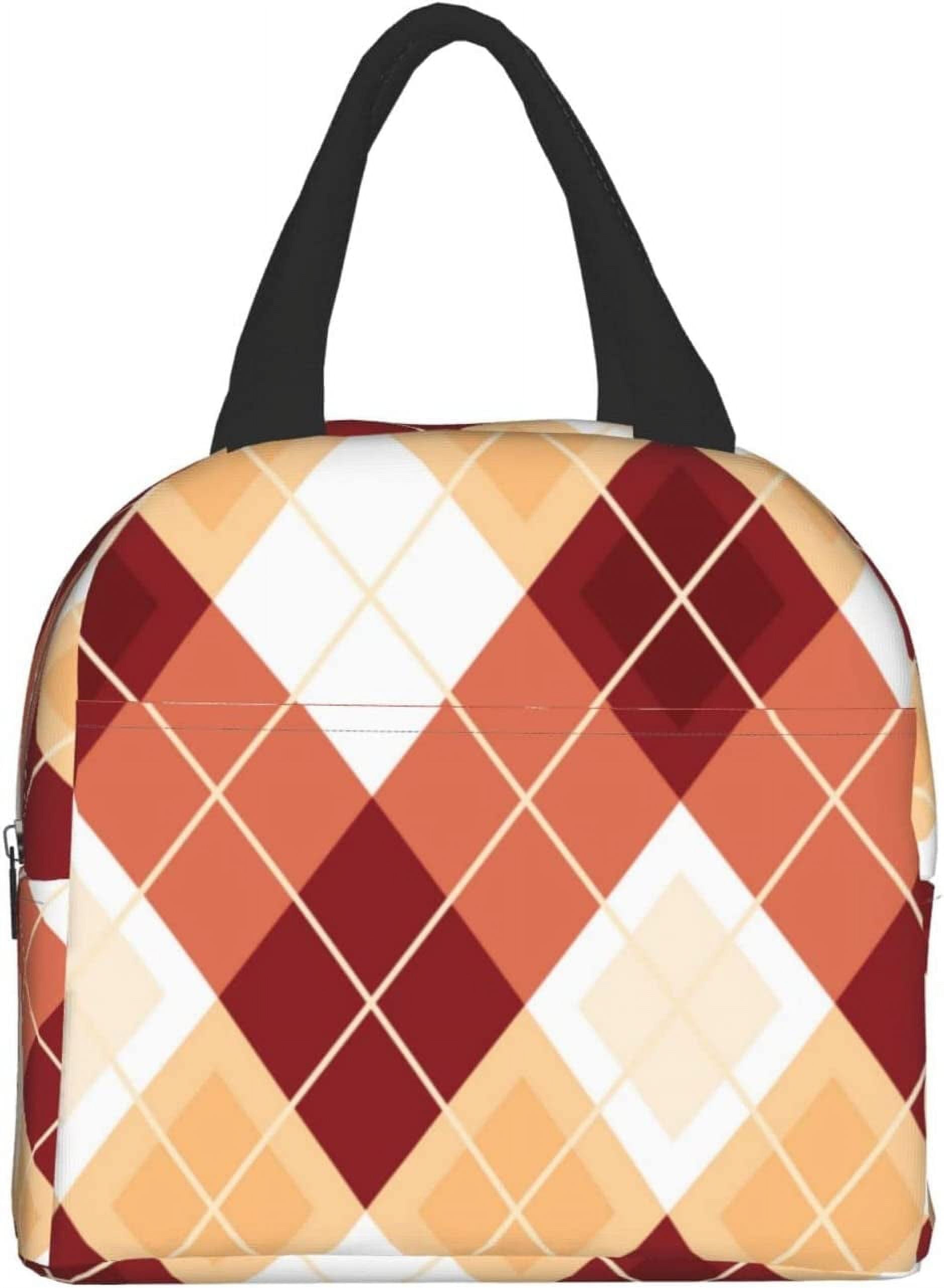 Hyang Lunch Bag Flat Design Geometric Argyle Orange White Insulated ...