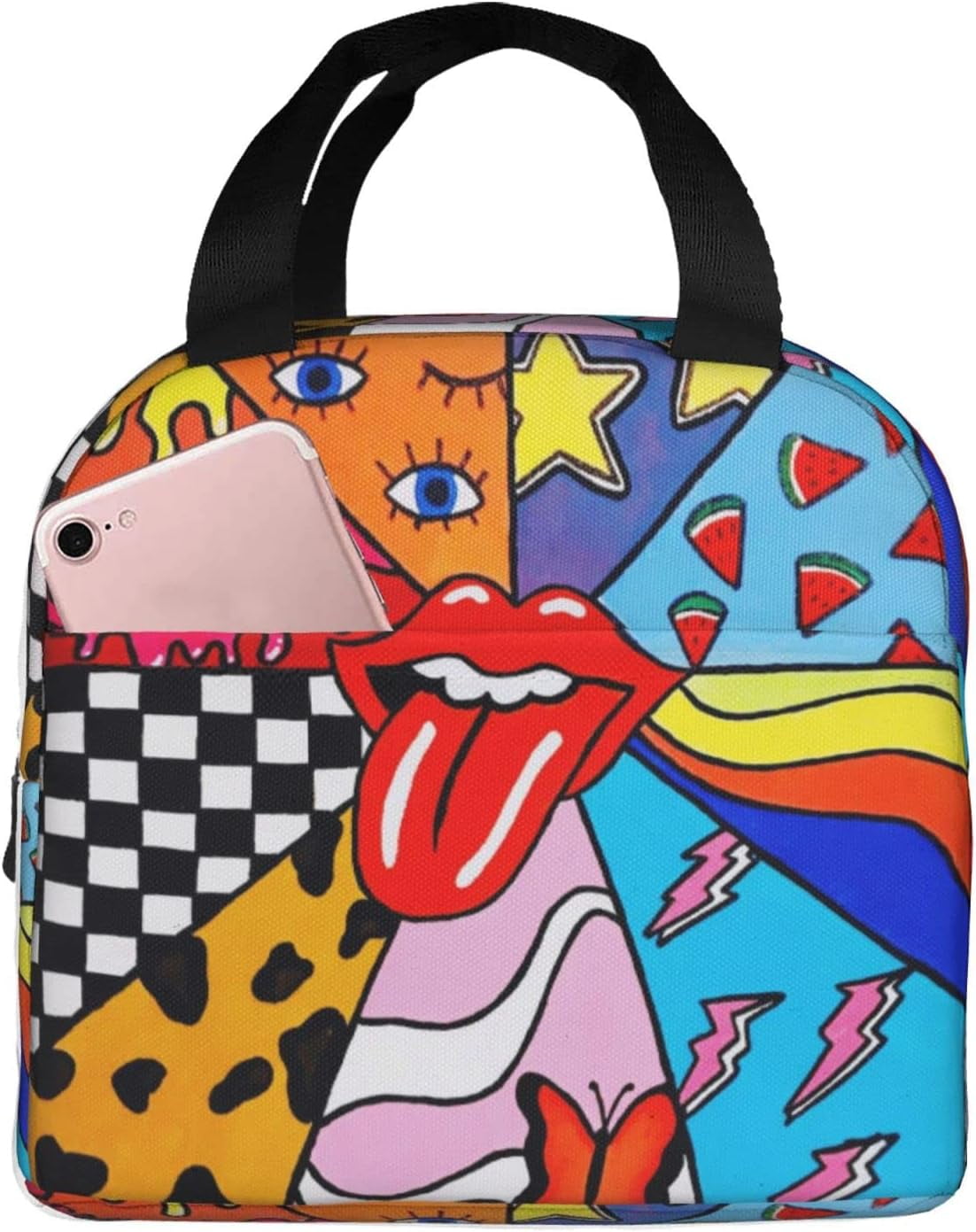 Hyang Lunch Bag Insulated Black White Checkered Print Lunch Box ...