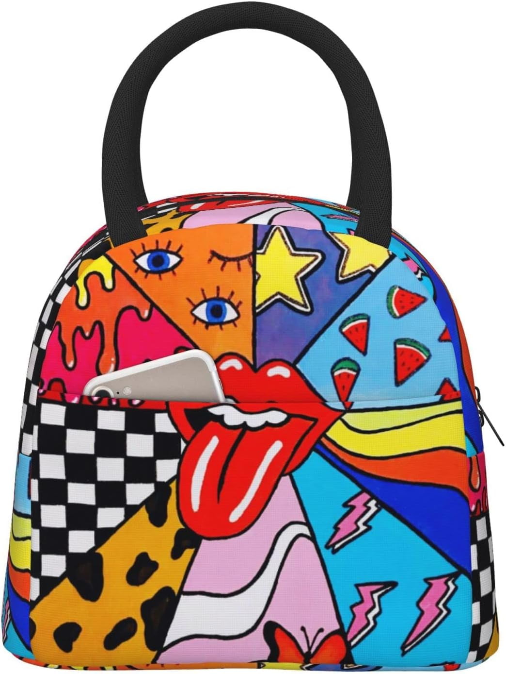 Hyang Lunch Bag Insulated Black White Checkered Print Lunch Box ...