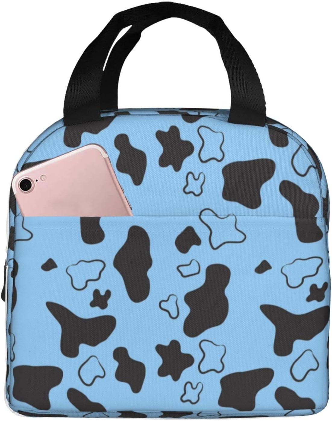 Hyang Pink and Black Cow Print Lunch Bag for Women Men, Reusable Animal ...