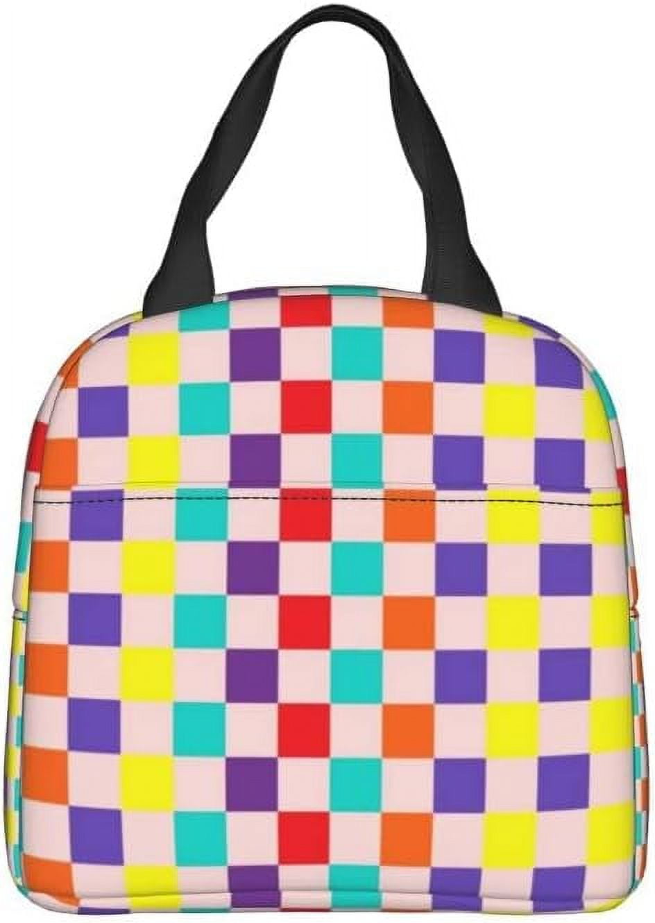 Hyang Purple White Checkerboard Lunch Bag Women Adult, Large Capacity ...