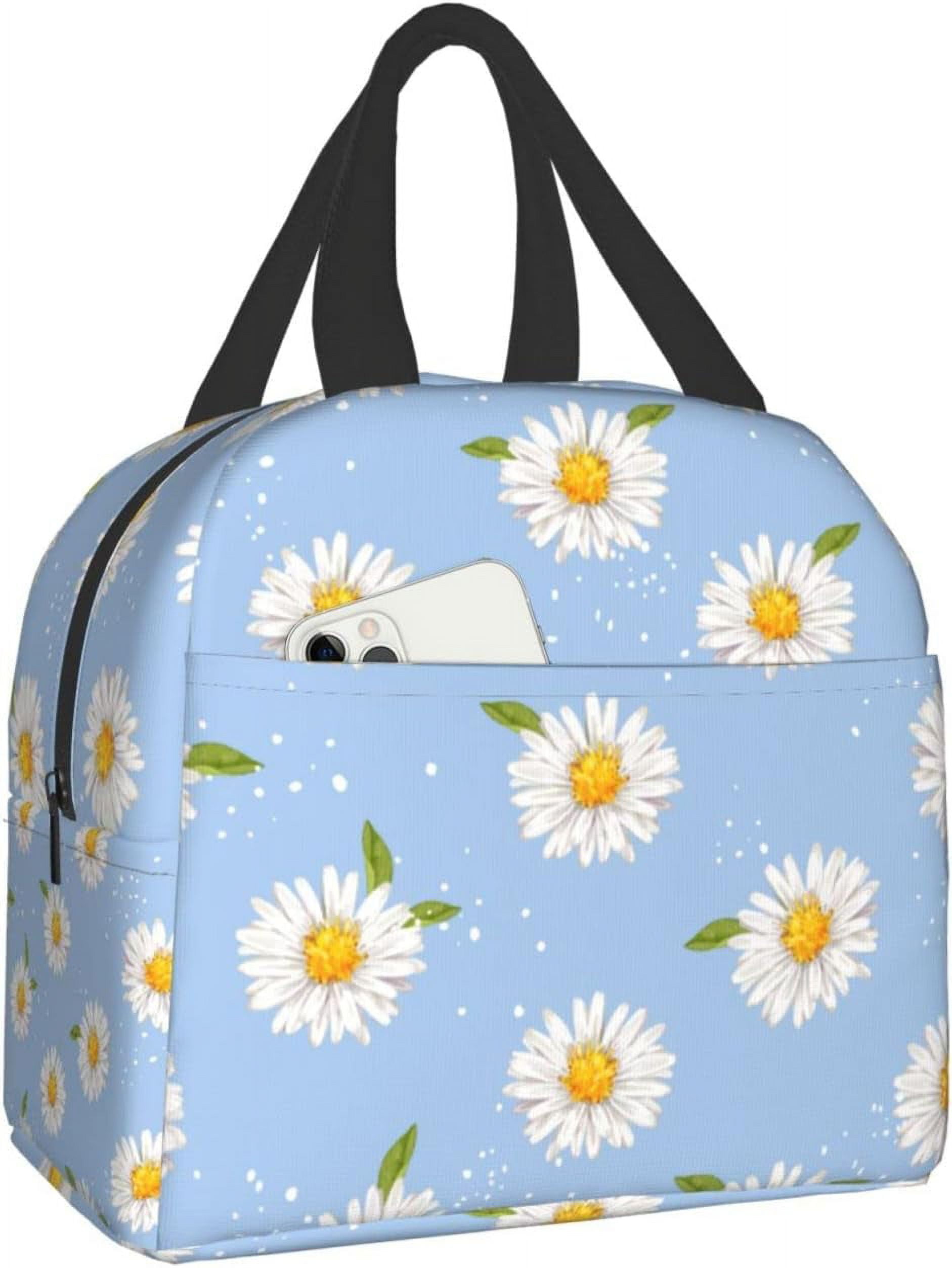 Hyang White Daisy Flowers Pattern Lunch Box Reusable Lunch Bag for ...
