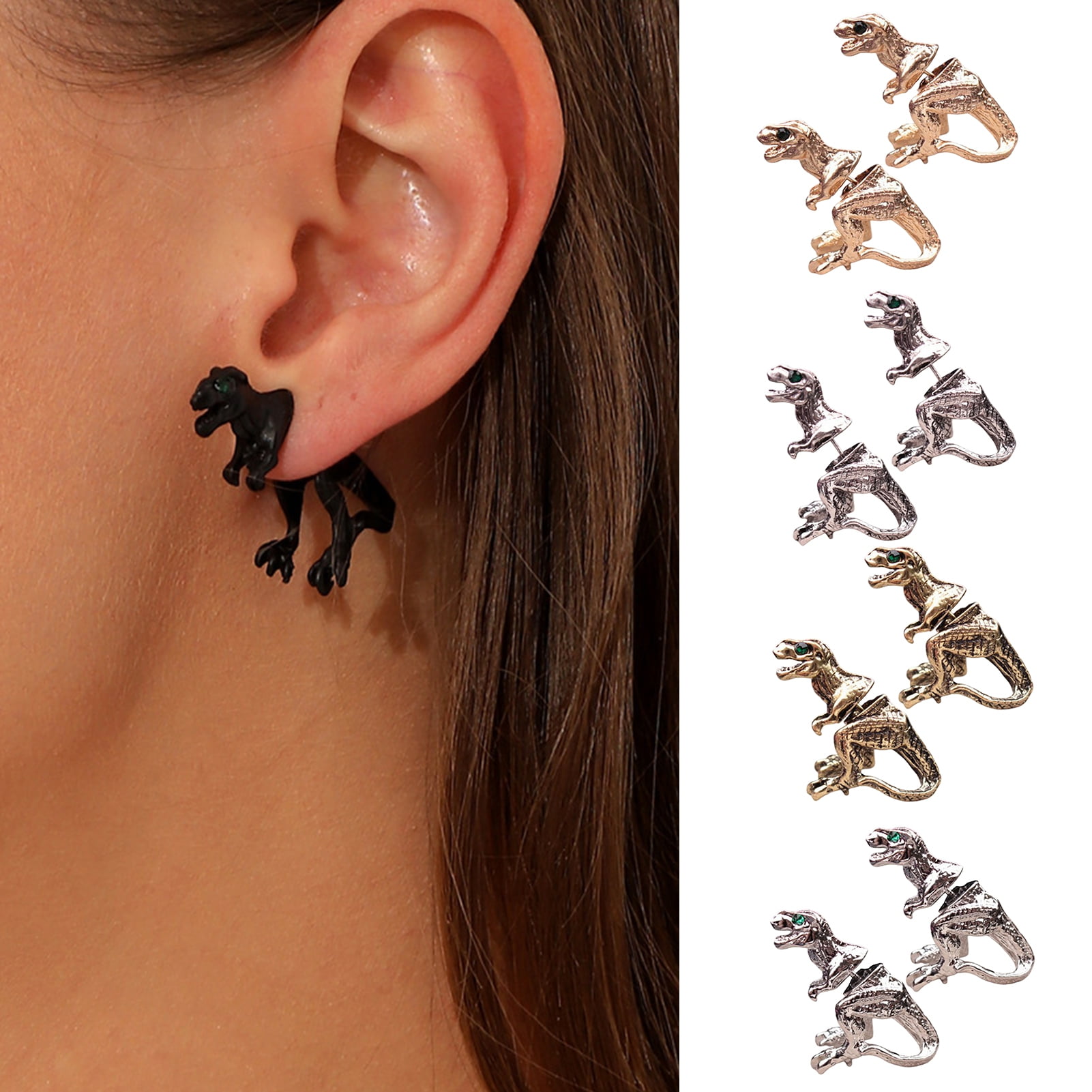 Hyasfey 1 Pair Dinosaur Earrings Dinosaur Figure Rhinestone Eye Good ...