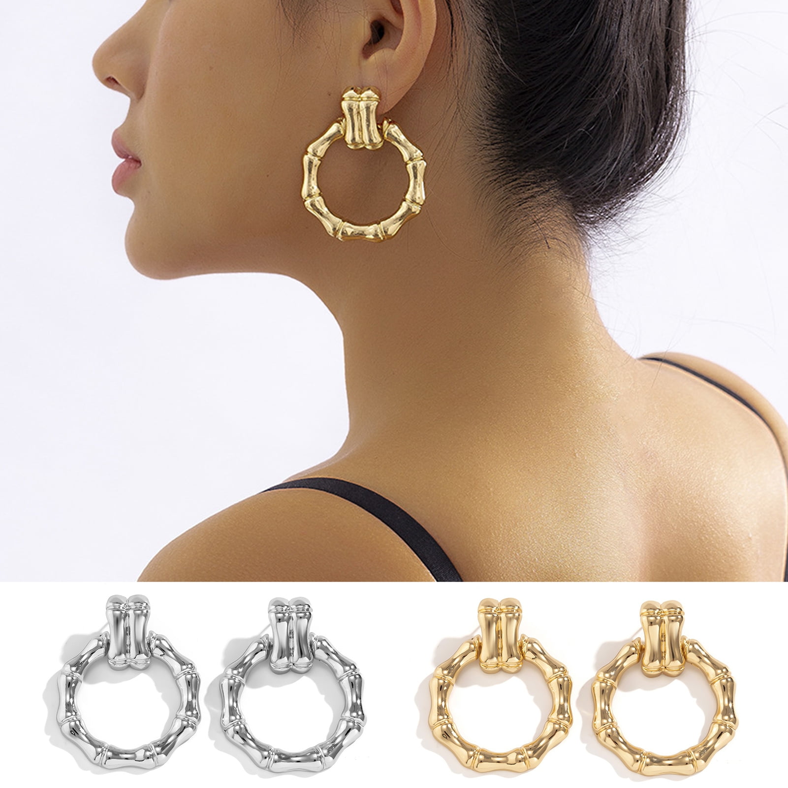 Hyasfey 1 Pair Stud Earrings Geometric Electroplating Glossy Minimalist ...