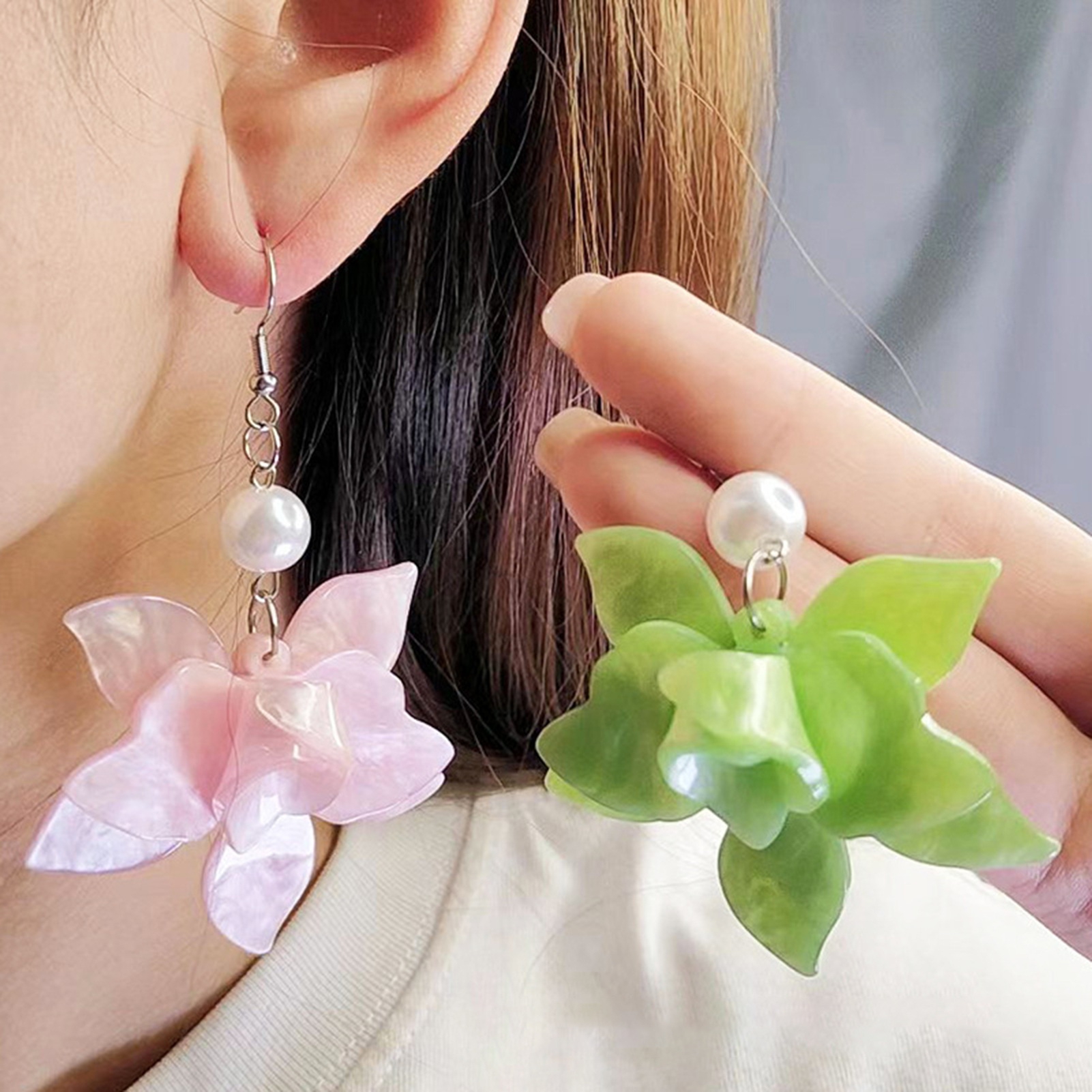 Hyasfey 1 Pair Women Hanging Earrings Flower Shape Faux Pearl Decor ...