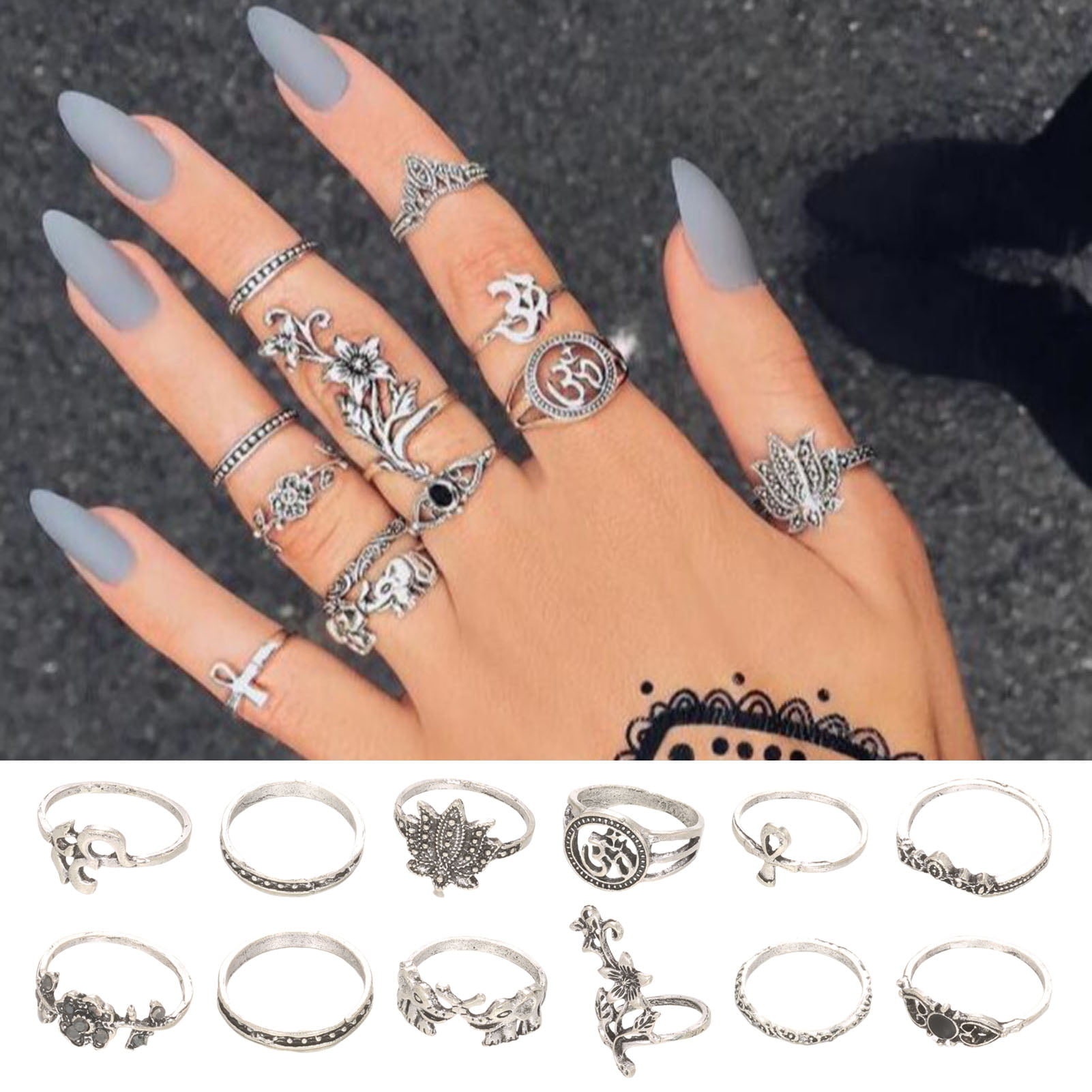 Hyasfey 12Pcs Knuckle Rings Set Stackable Finger Rings Vintage Midi ...