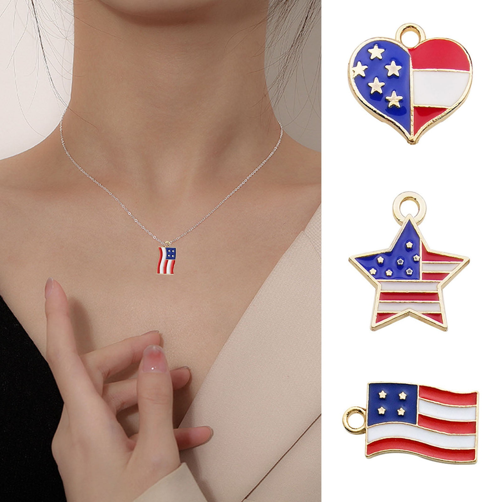 Hyasfey 16 Pcs Pendants Heart Star Flag Shape American National Flag ...
