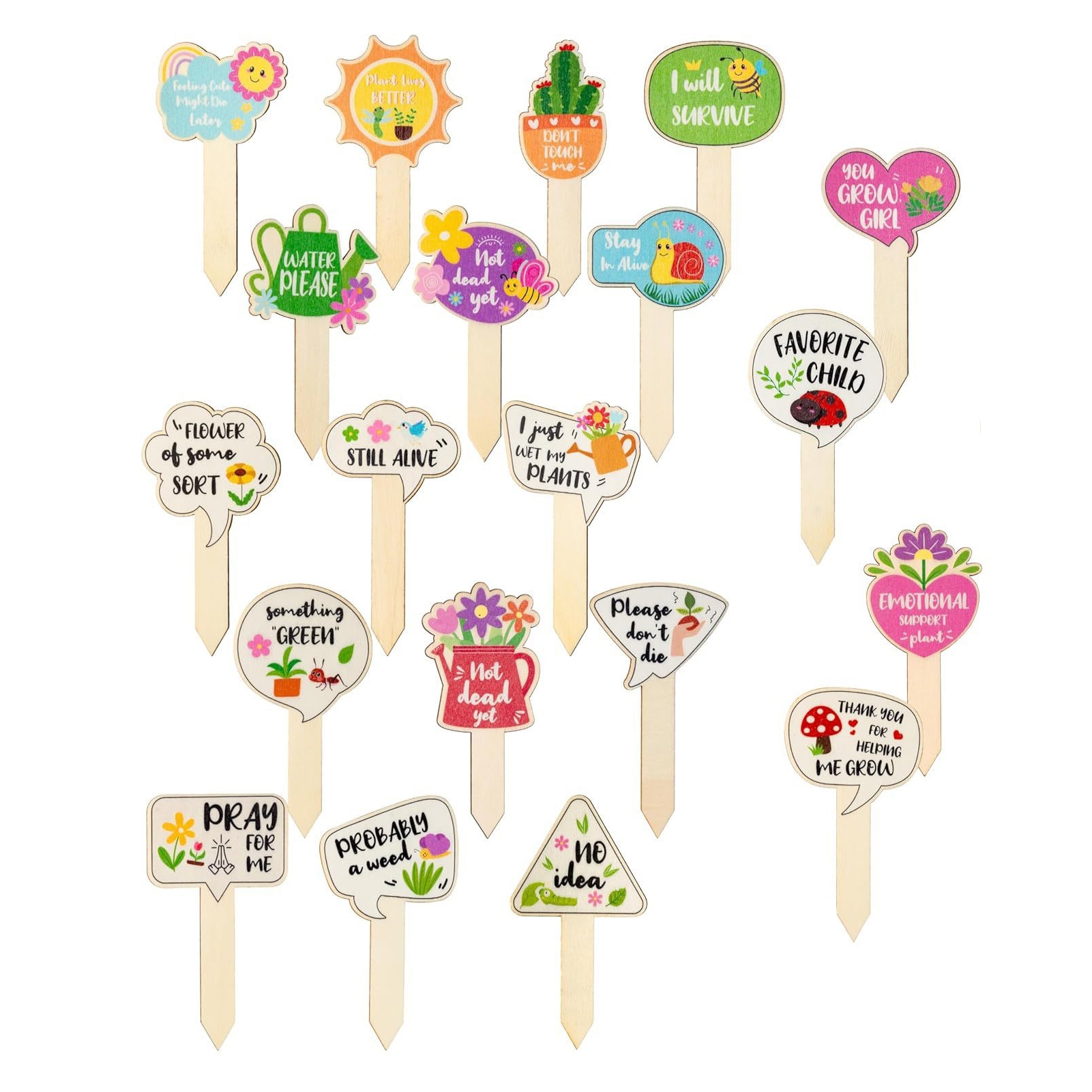 Hyasfey 20 Pcs Wooden Plant Tags Rustic Plant Labels 20 Styles ...