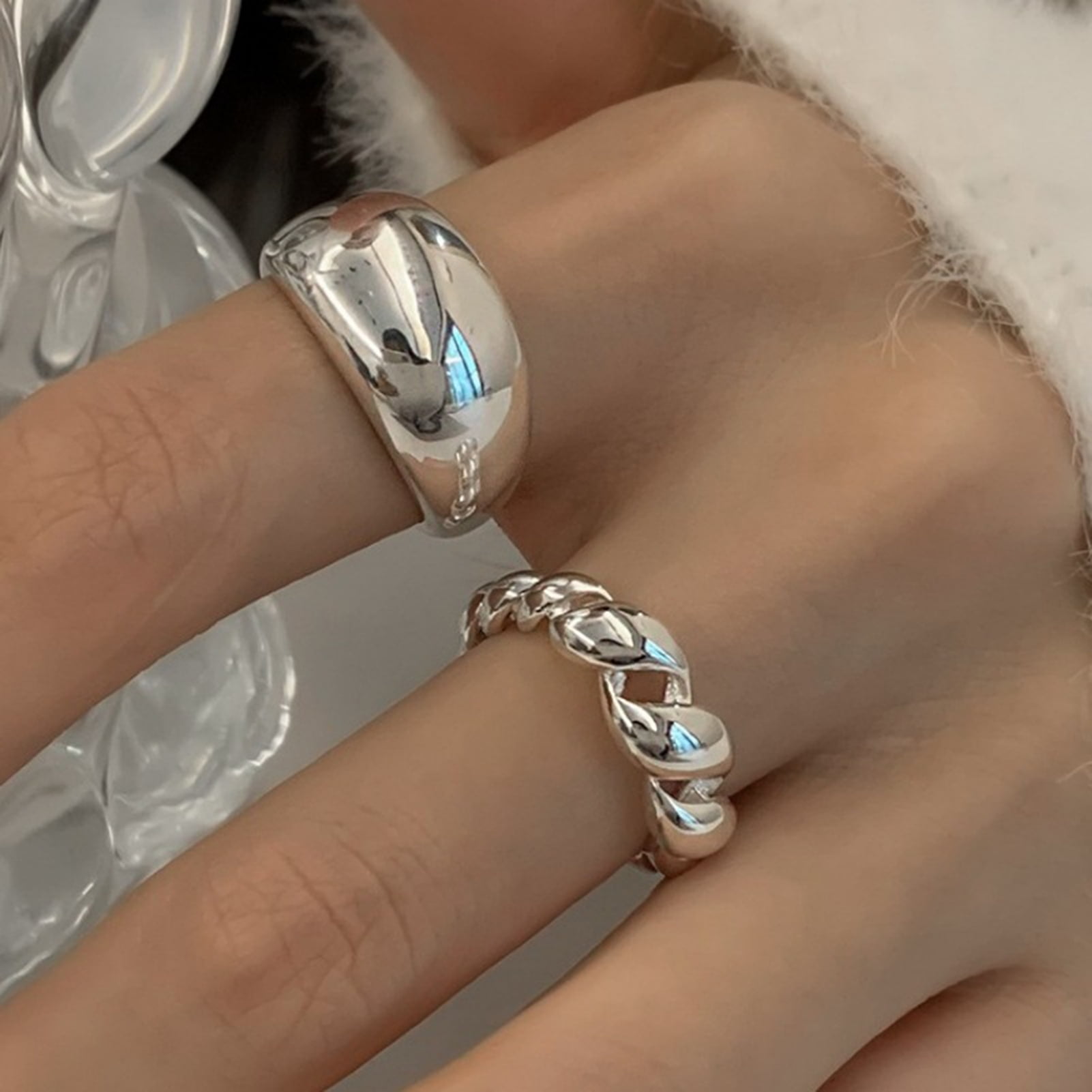 Hyasfey Index Finger Ring Adjustable Twist Irregular Electroplating High Gloss Dress Up ...