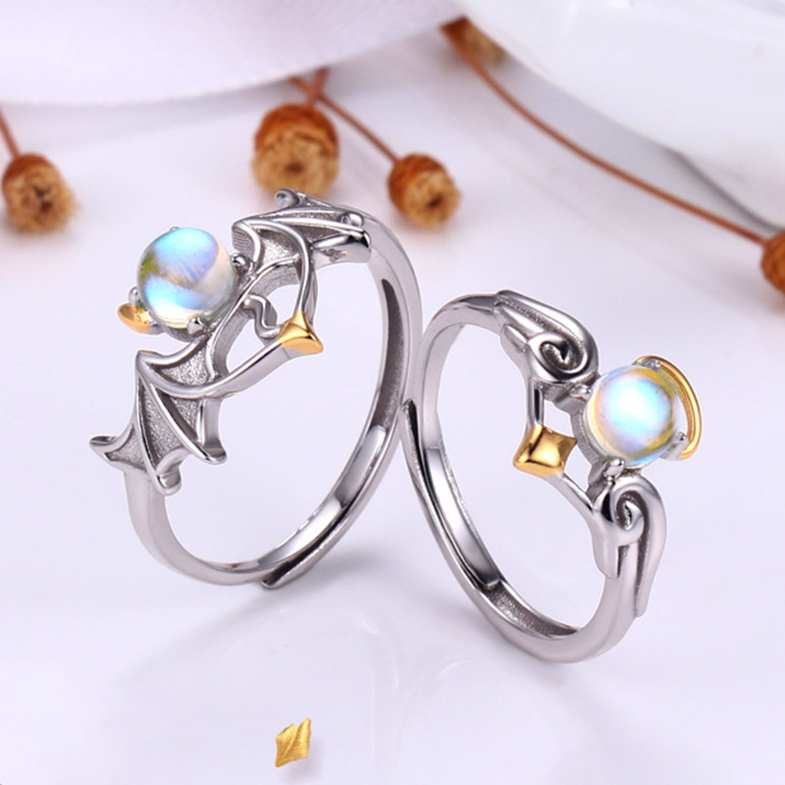 Hyasfey Women Ring Romantic Shining Faux Moonstone Adjustable Opening ...