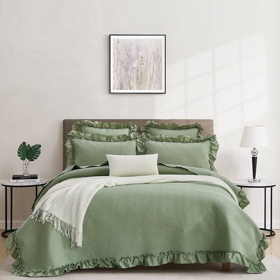 Hyashoshi Green Queen Size Quilt Set, 3 Pieces 100% Washed Cotton Queen ...