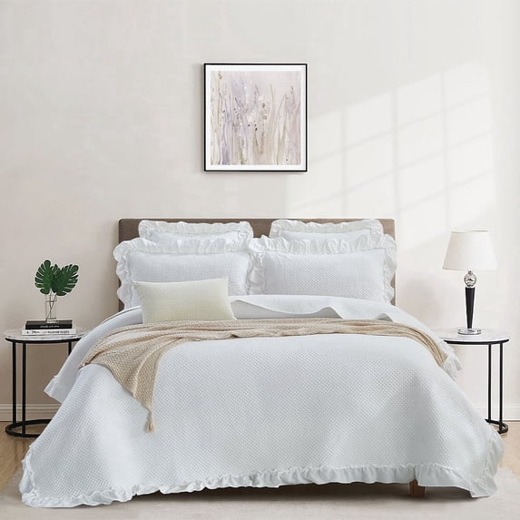 Hyashoshi White Queen Size Quilt Set, 3 Pieces 100% Washed Cotton Queen ...