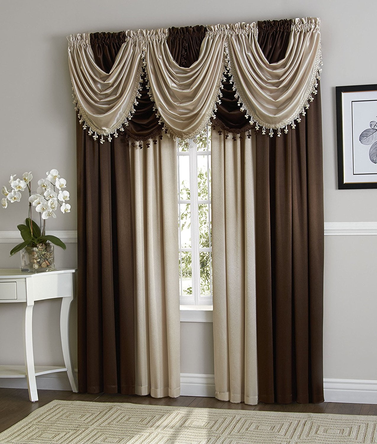 Hyatt 9-Piece Window Treatment Set with Fringed Valance & Curtain ...