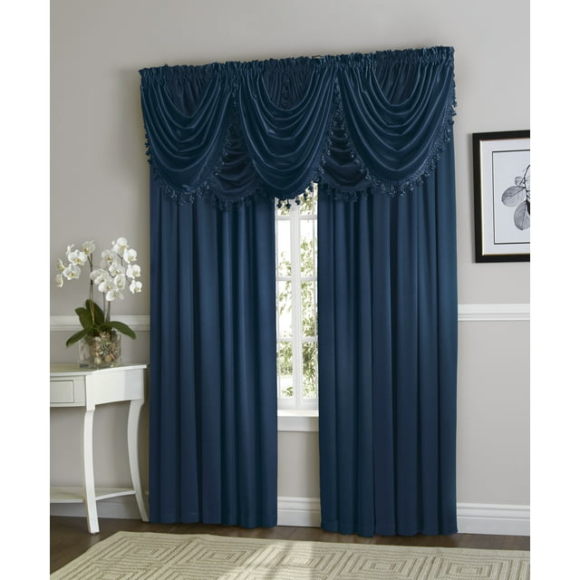 Hyatt 9 Piece Navy Window Treatment Set with Fringed Valance & Drape ...