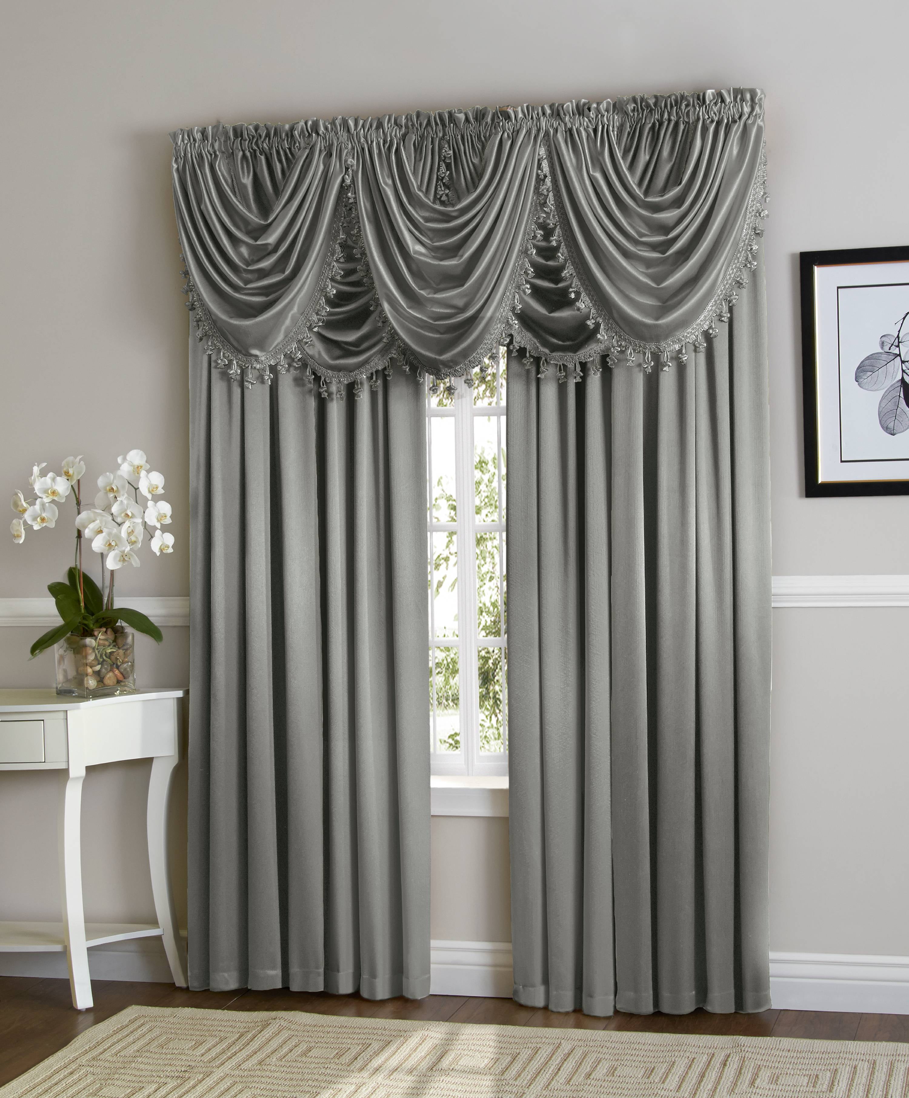 Hyatt 9 Piece Window Treatment Set - Platinum, Includes Fringed Valance ...