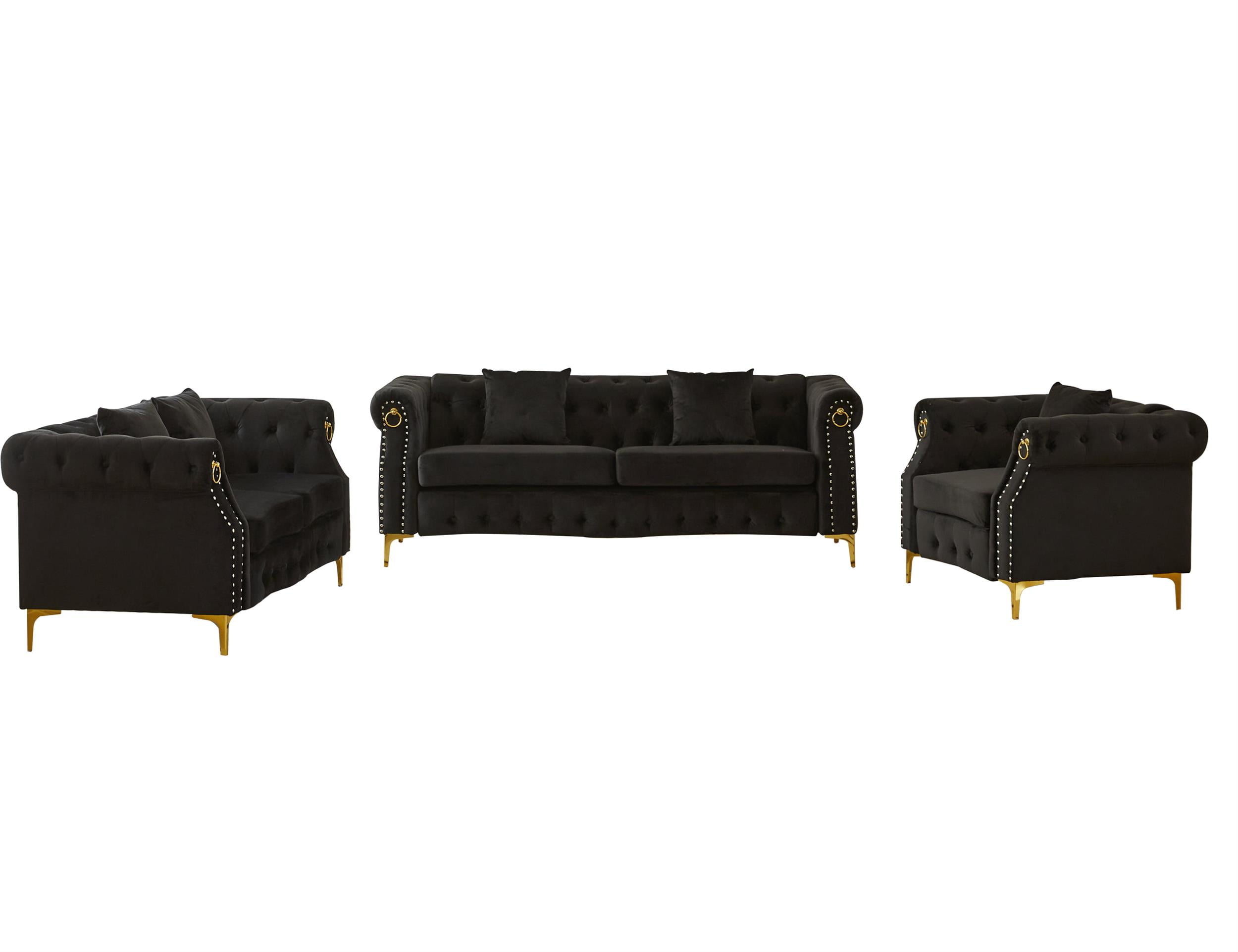 Hybition 3-Pieces Living Room Set Modern Velvet Sofa Set & Golden ...