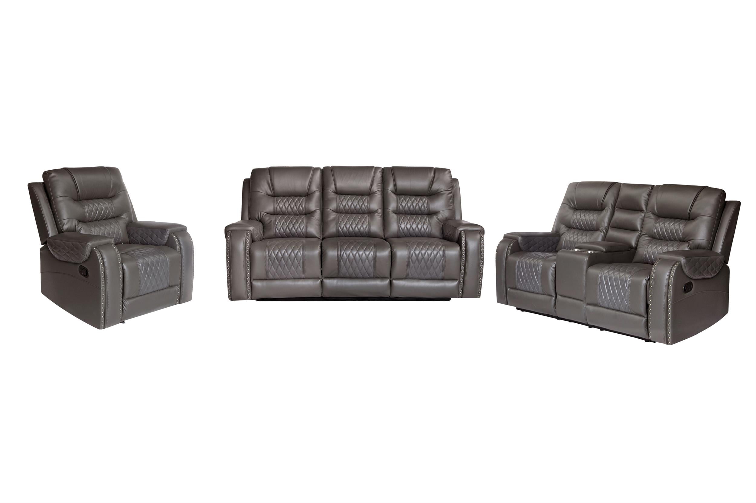Hybition PU Leather Manual Recliner Sofa Set 3 Pieces Living Room Set ...