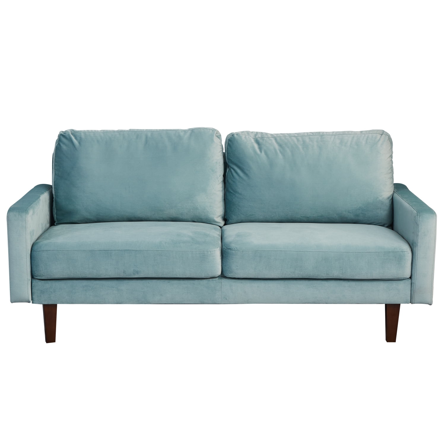 Hybition Velvet Sofa Modern Couch with Wooden Legs for Living Room-Cyan ...