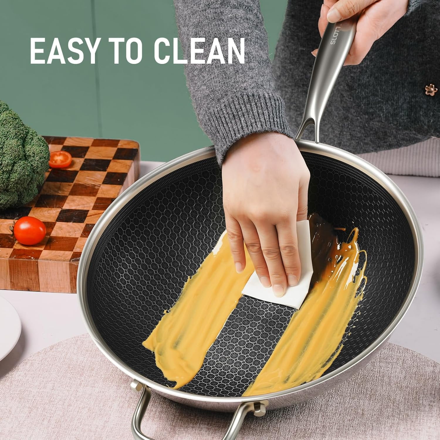 Hybrid 12-Inch Wok with Steamer, Nonstick Stainless Steel Pan with Lid ...